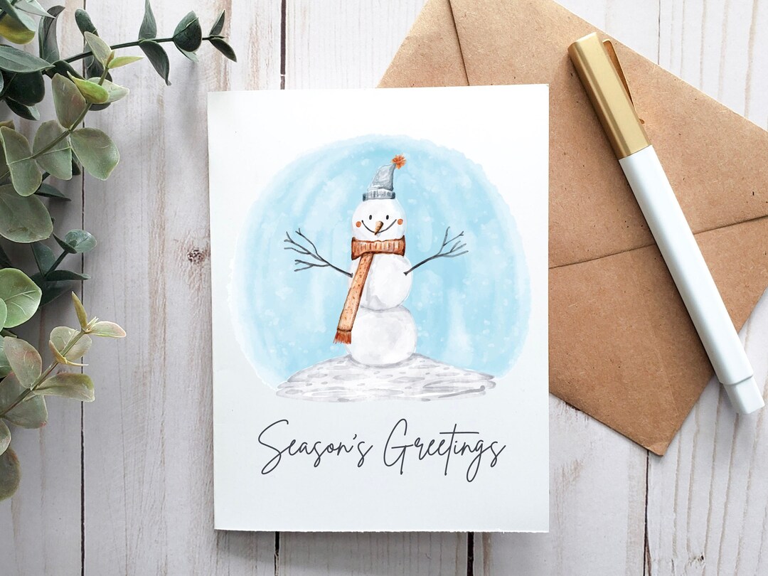 Season's Greetings, Snowman Card, Printable Card, Digital Card ...