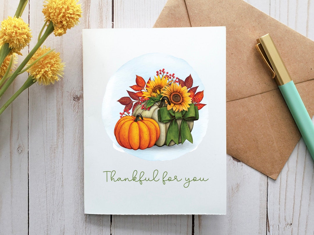 Thankful for You, Printable Card, Digital Card, Fall Card, Autumn Card ...