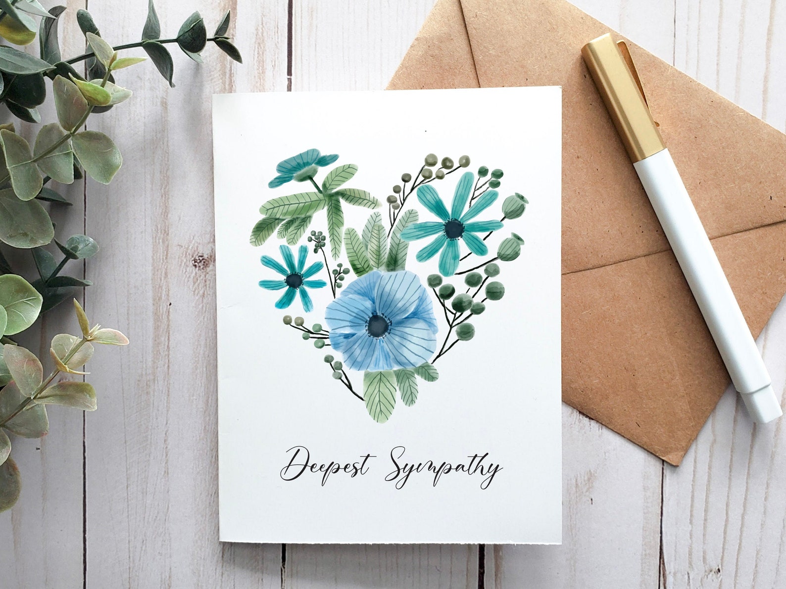 Deepest Sympathy Floral Heart Card, Printable Card, Digital Card ...