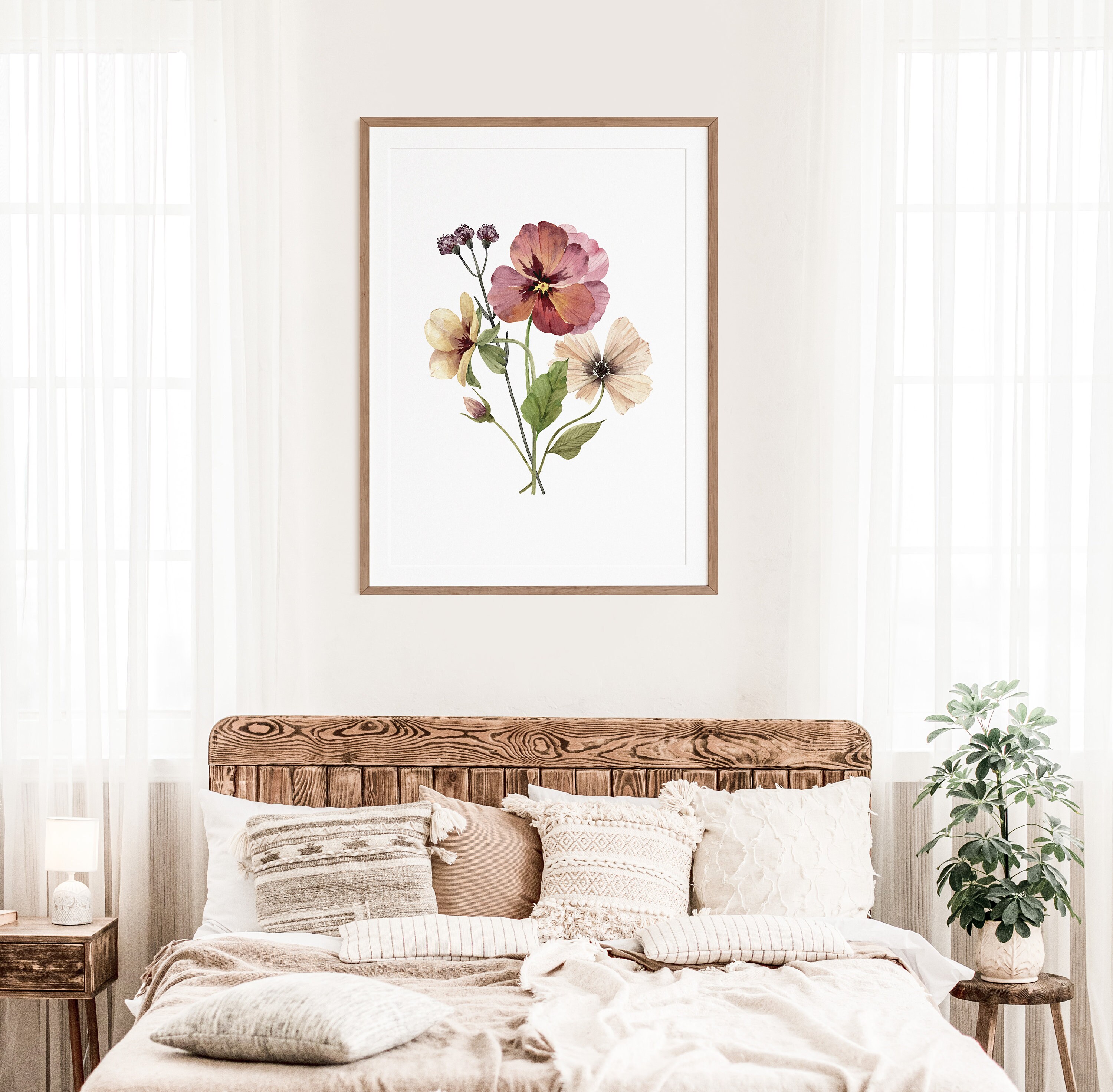 Watercolor Violet Bouquet, Watercolor Pansy Bouquet, Printable Wall Art ...