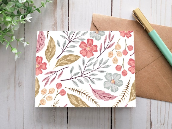 Pastel Floral Pattern Notecard Printable Card Digital Card - Etsy
