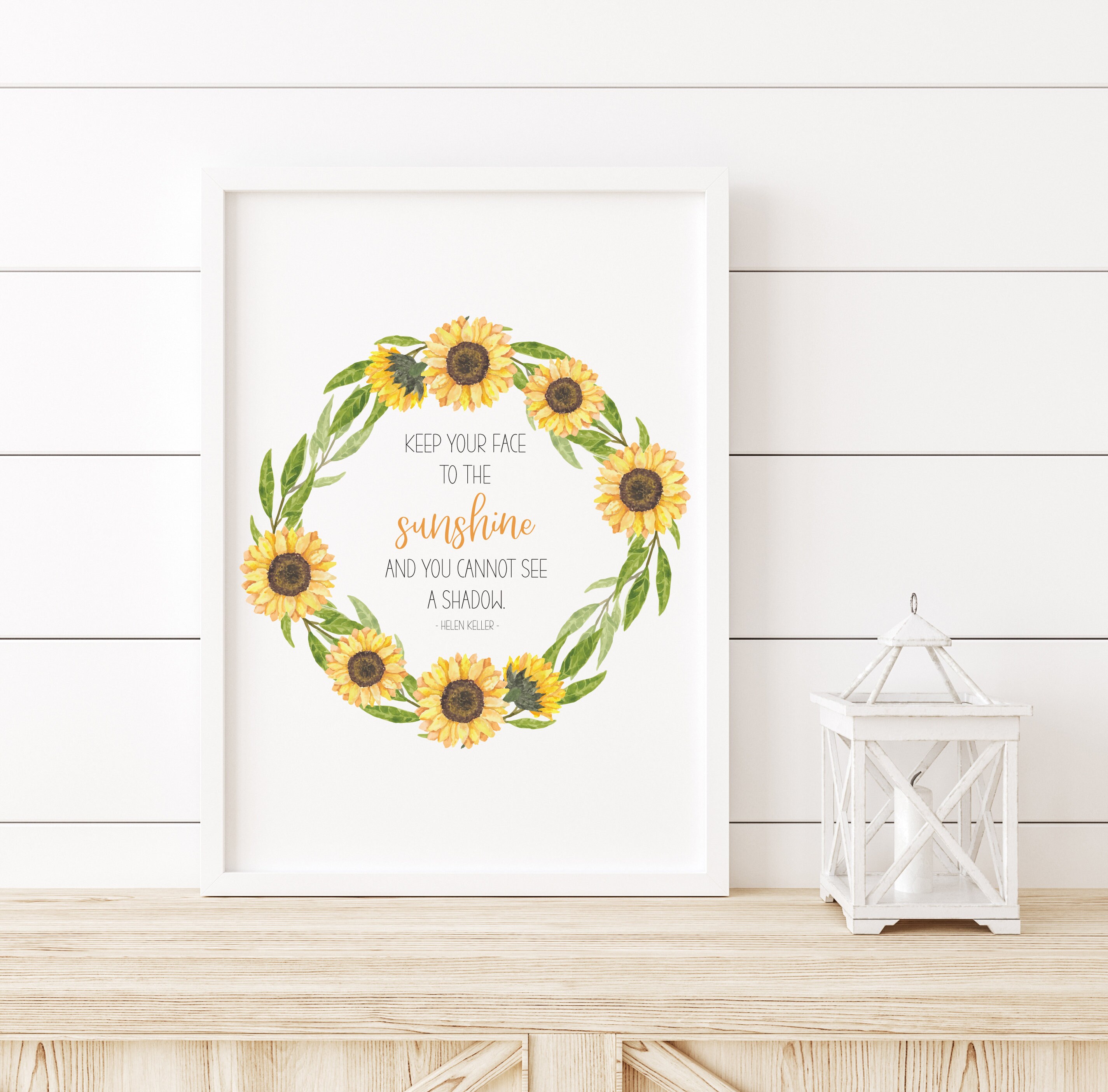 Keep Your Face to the Sunshine, Sunflower Wreath, Printable Wall Art ...
