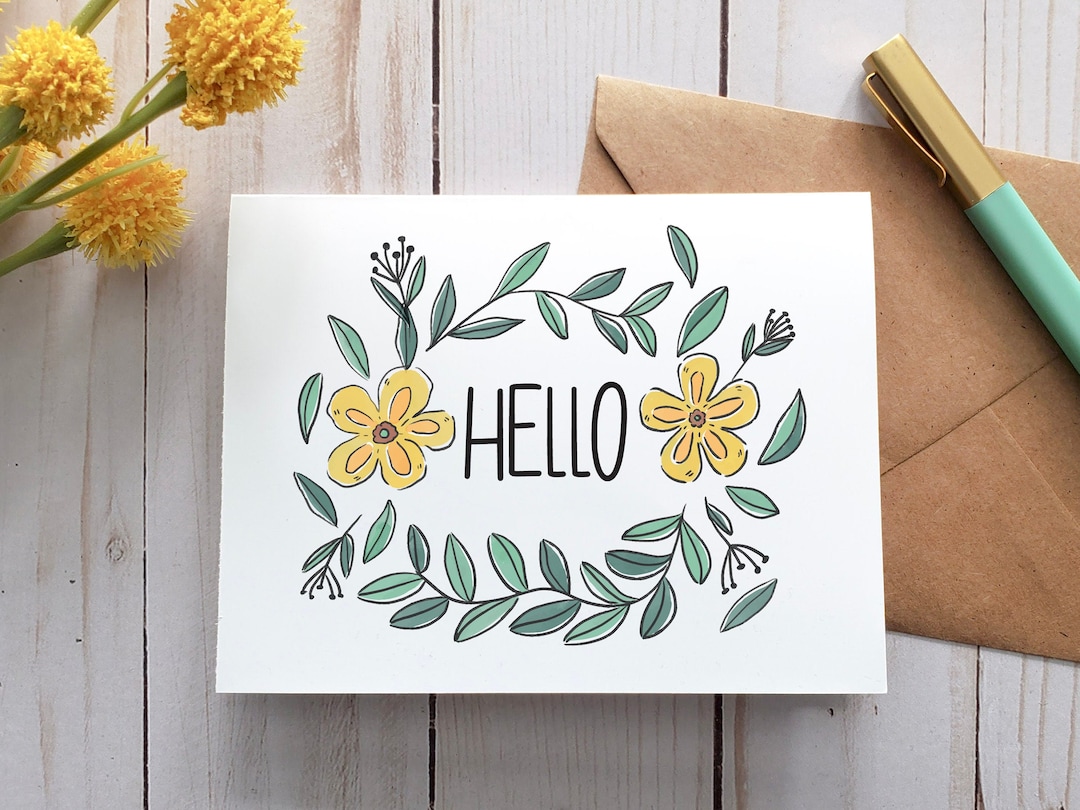 Floral Hello Card, Printable Card, Digital Card, Greeting Card ...