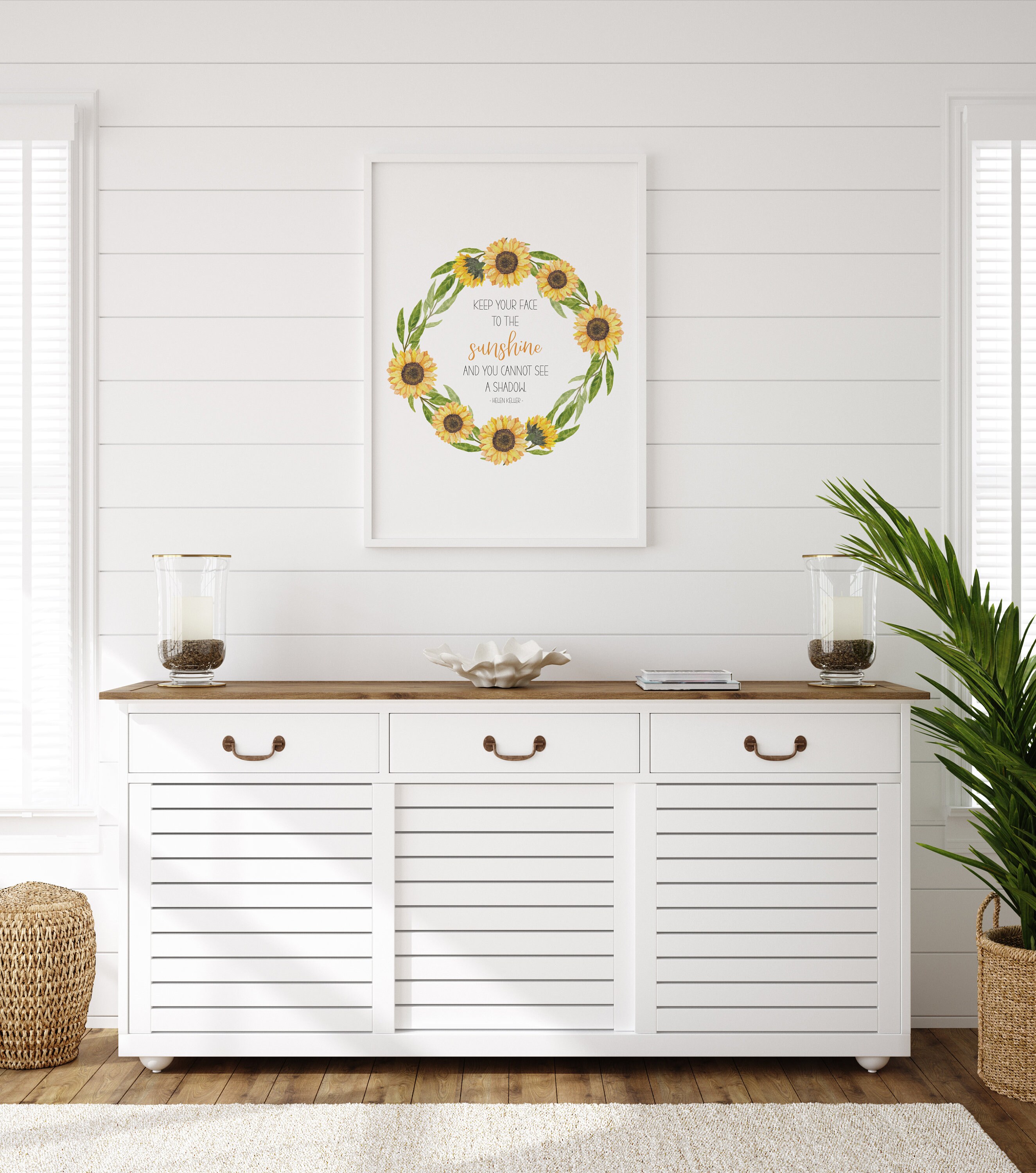 Keep Your Face to the Sunshine, Sunflower Wreath, Printable Wall Art ...