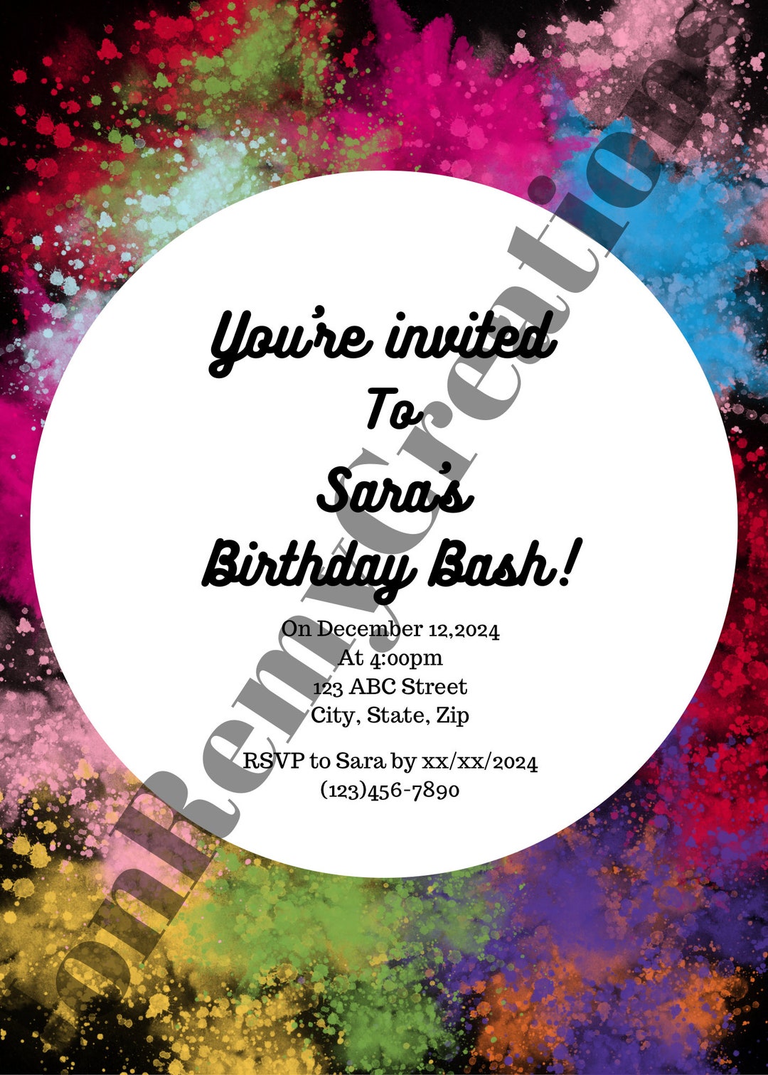 Customizable Paint Splatter Invitation - Etsy