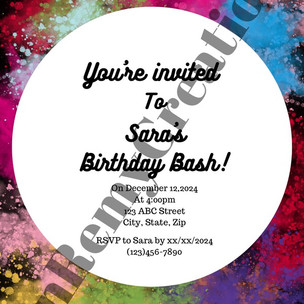 Paint Splatter Invitation - Etsy Canada