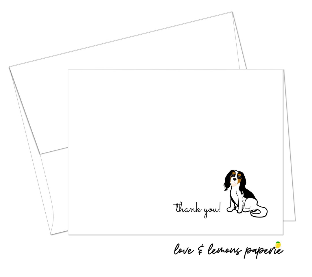 Cavalier King Charles Spaniel Tri Color Thank You Notes Customizable ...