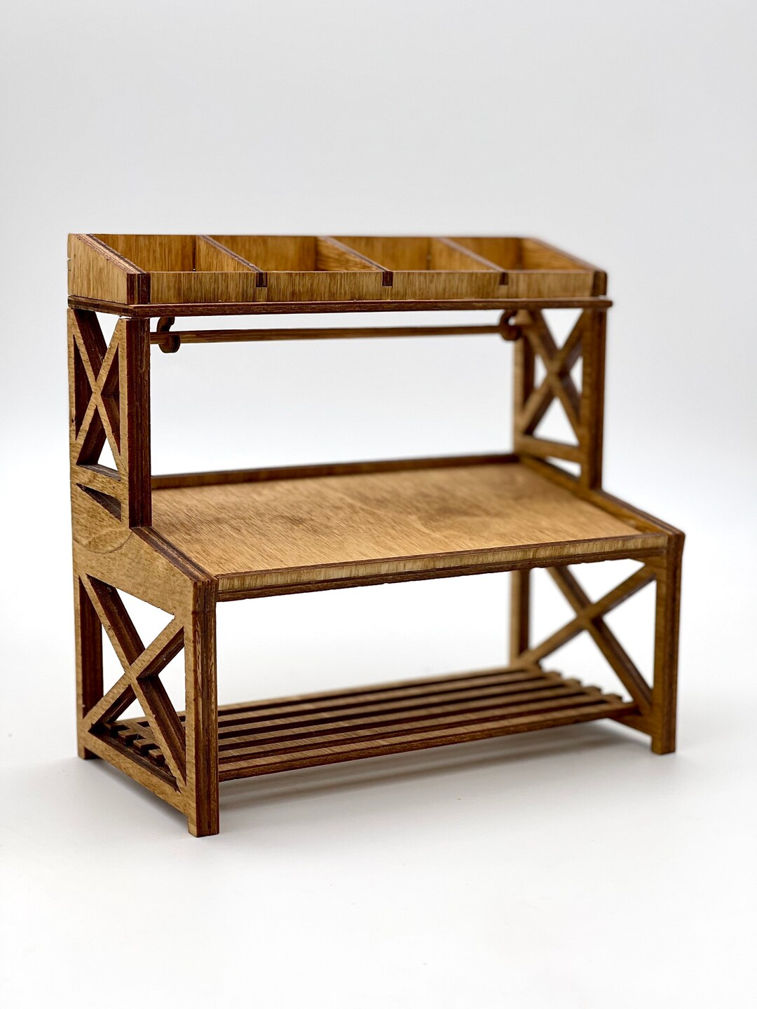 Miniature Wooden Market Stand, Dollhouse Farmer’s Market Shelves ...