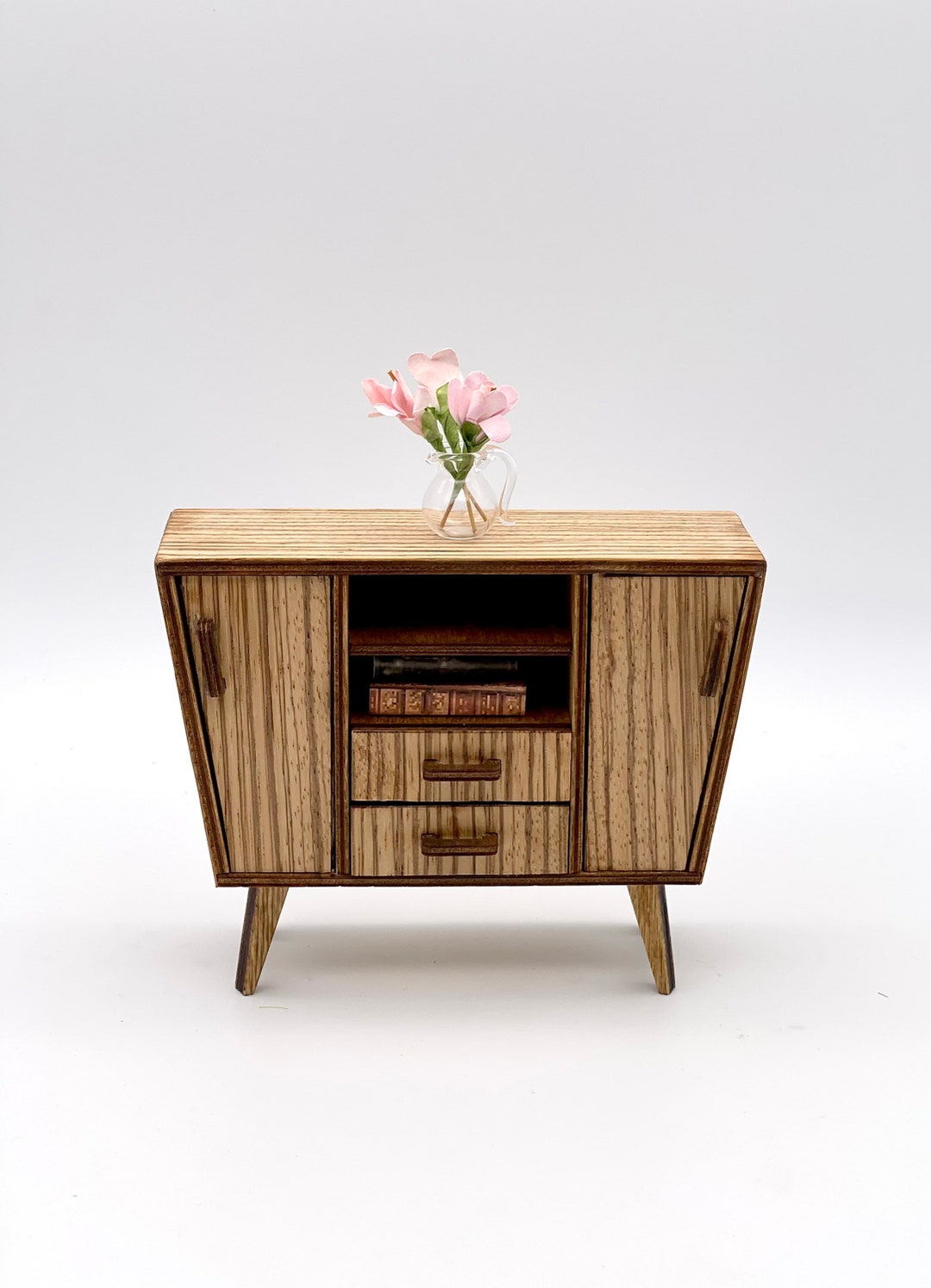 Miniature Retro Storage Cabinet, Open Slot Shelves, Dollhouse Dresser ...