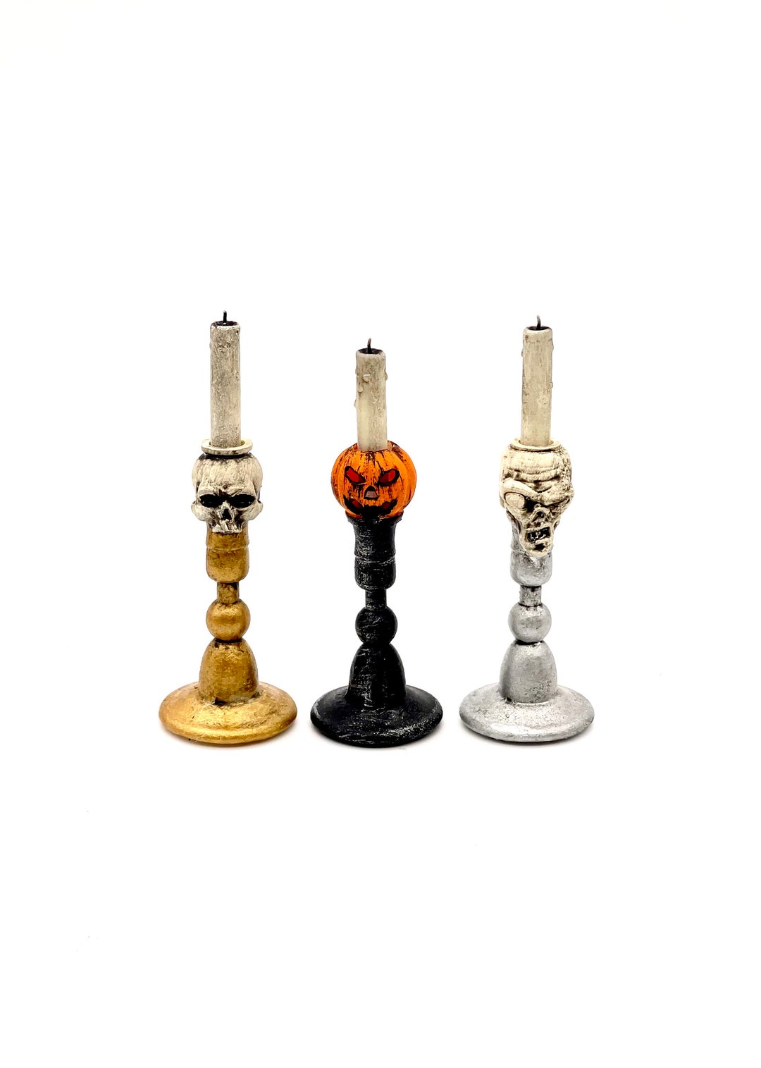 Miniature Halloween Scull Candlestick, Dollhouse Candle With Pumpkin ...