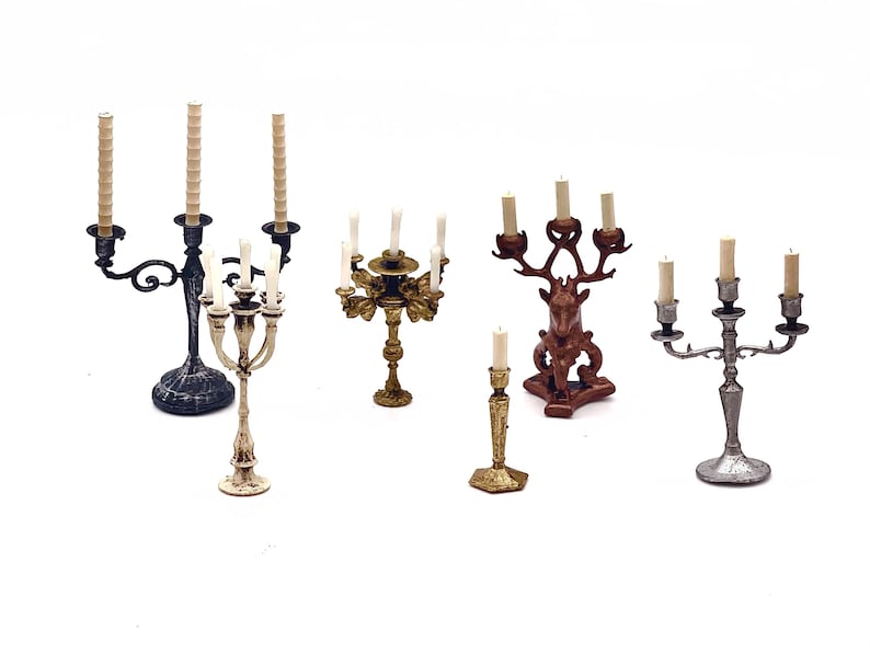 Miniature Halloween Candlestick With Candles, Dollhouse Accessory (1:6 ...