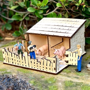 Wooden Play Pigsty, Waldorf Farm Barn, Toy Cowshed, Montessori Stable ...