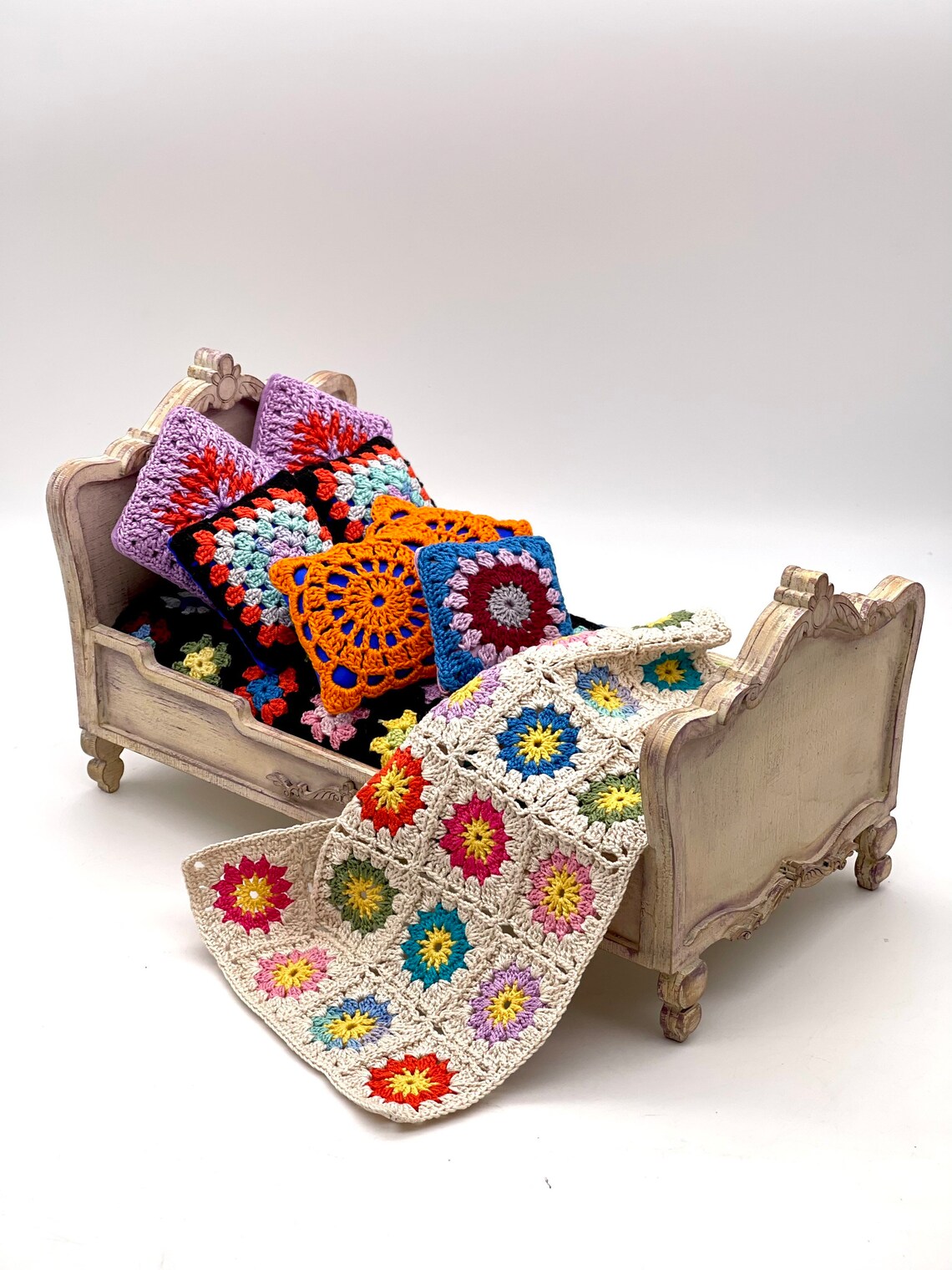 Crochet Doll Bedding Set Crochet Pillow and Blanket Knitted - Etsy