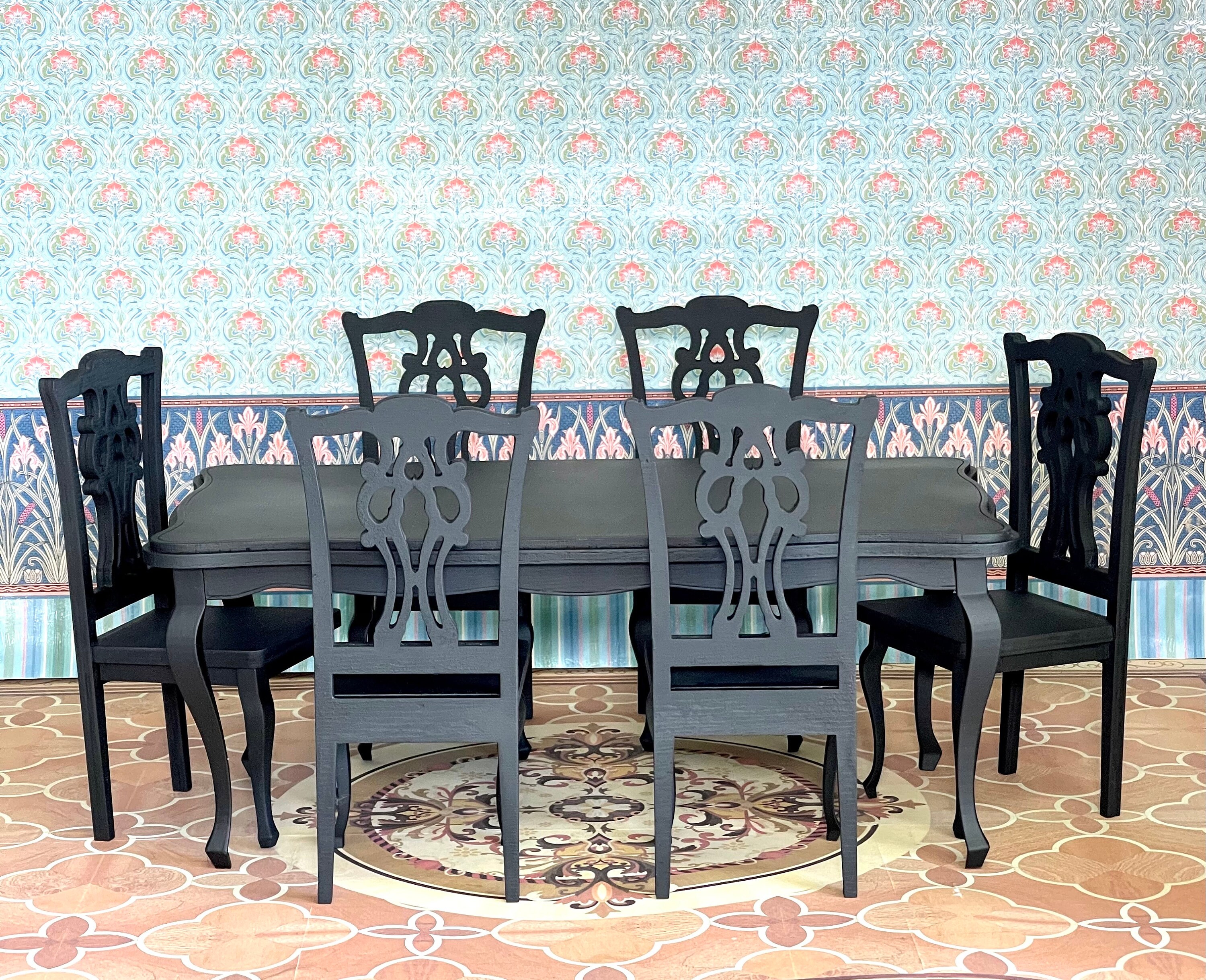 1:6 Miniature English Dining Set, Table and Chairs for Dollhouse ...