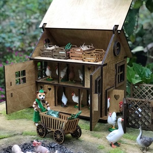 Miniature Wooden Play Chicken Coop, Dollhouse Farm Play Set, House for ...