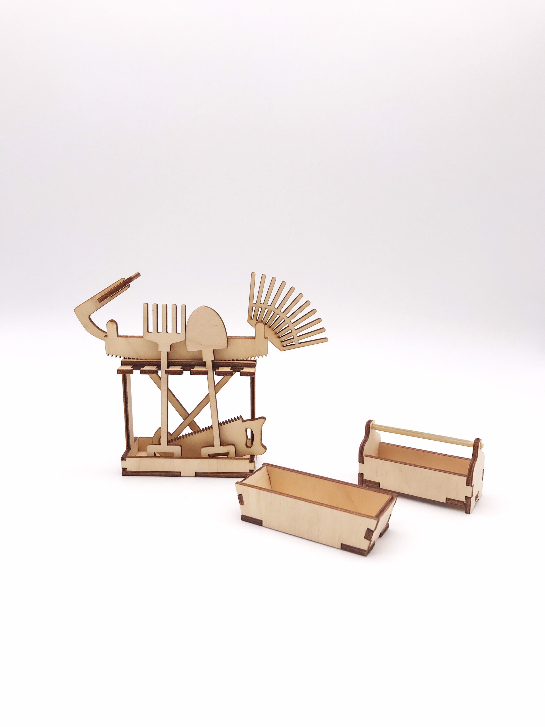 Miniature Farm Tools Set, Dollhouse Garden Decor, Wooden Pig & Chicken ...