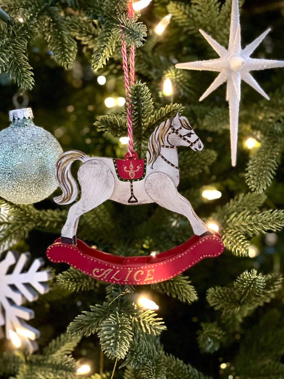 Personalized Christmas Horse Ornament, Wooden Rocking Horse Ornament ...