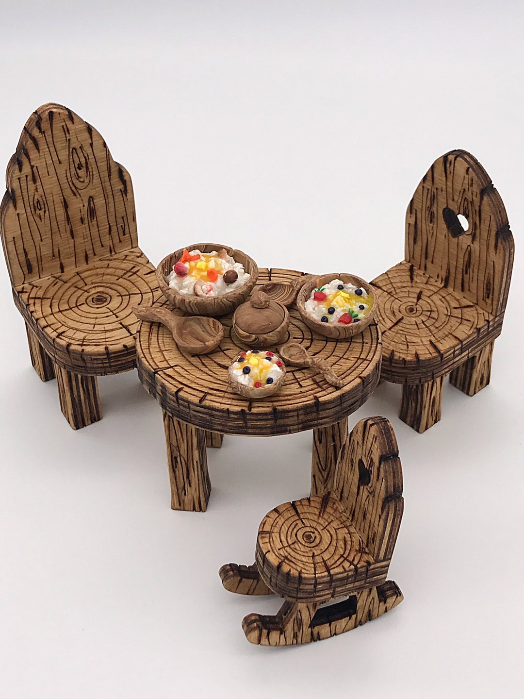1/12 Miniature Wooden Dining Set, Dollhouse Round Table, Fairy Garden ...