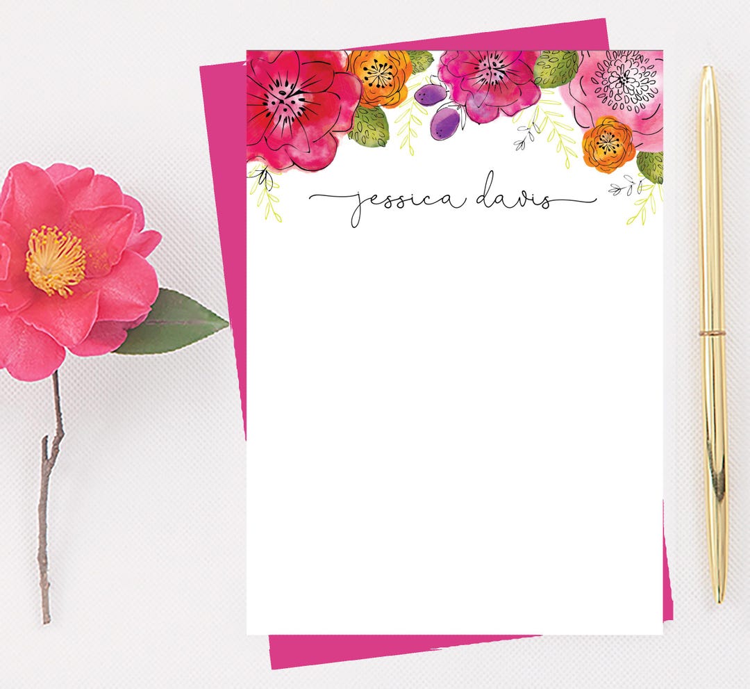 Personalized Stationery, 5x7 Note Cards With Fusha Envelopes, Hand ...