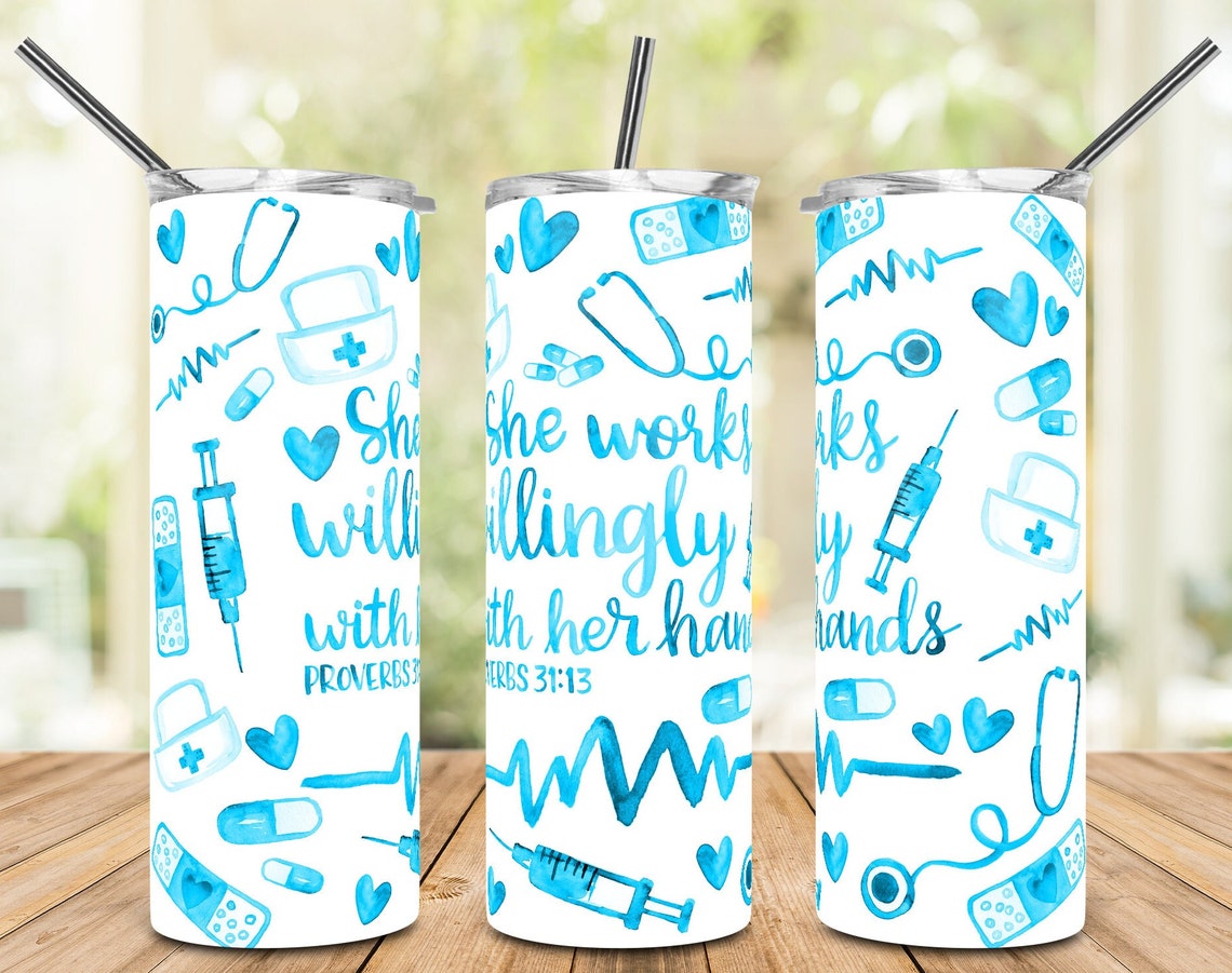 Light Blue Nurse 20oz Skinny Tumbler Sublimation Designs For Etsy Uk