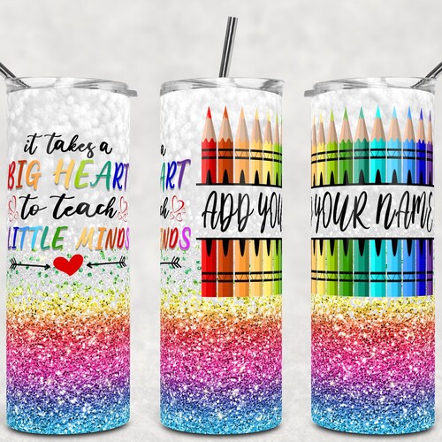 20 Oz Skinny Tumbler Rainbow Glitter Teacher Tumbler Teach - Etsy