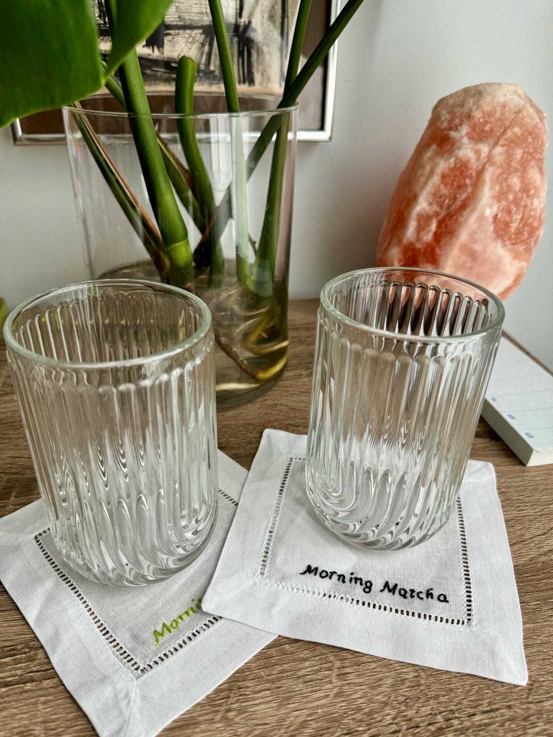 Matcha Morning Linen Cocktail Napkins Embroidered Linen, Embroidered ...