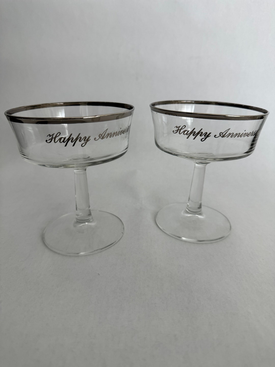 Happy Anniversary Champagne Glasses Silver Rim and Writing - Etsy