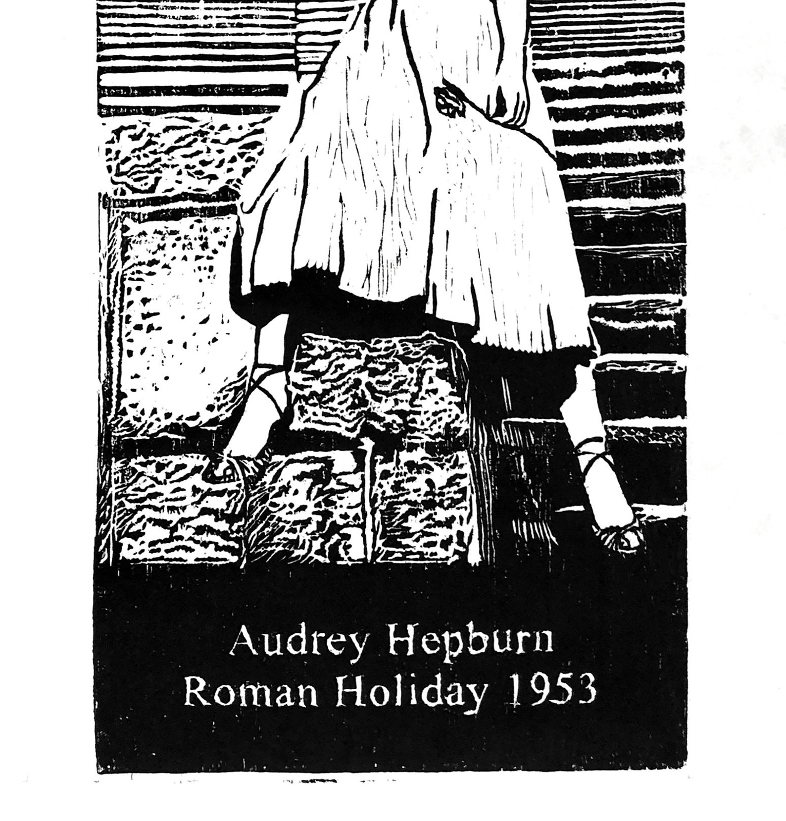 Audrey Hepburn, Roman Holiday 1953 Original Woodcut Art Print Poster ...