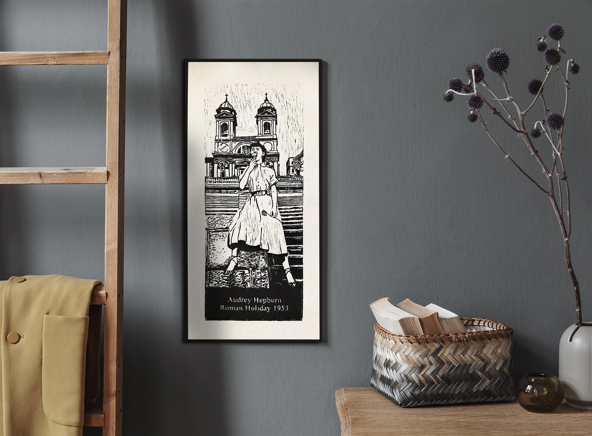 Audrey Hepburn, Roman Holiday 1953 Original Woodcut Art Print Poster ...