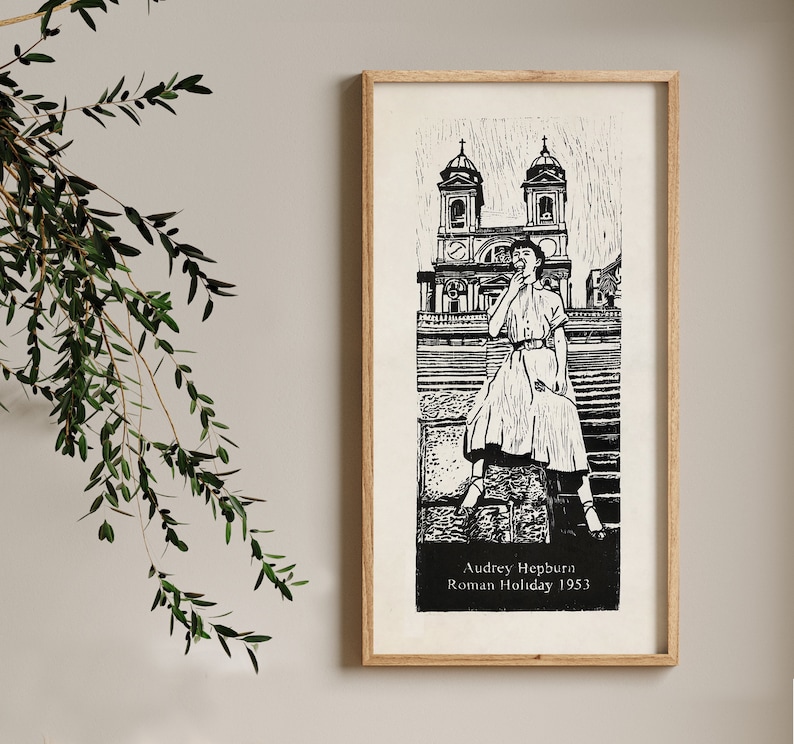 Audrey Hepburn Roman Holiday 1953 Original Woodcut Art Print - Etsy