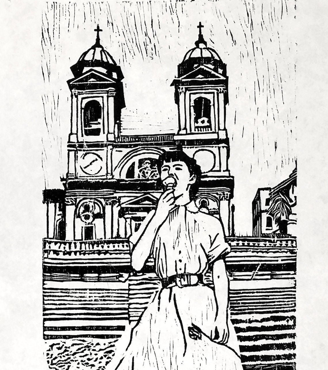 Audrey Hepburn, Roman Holiday 1953 Original Woodcut Art Print Poster ...