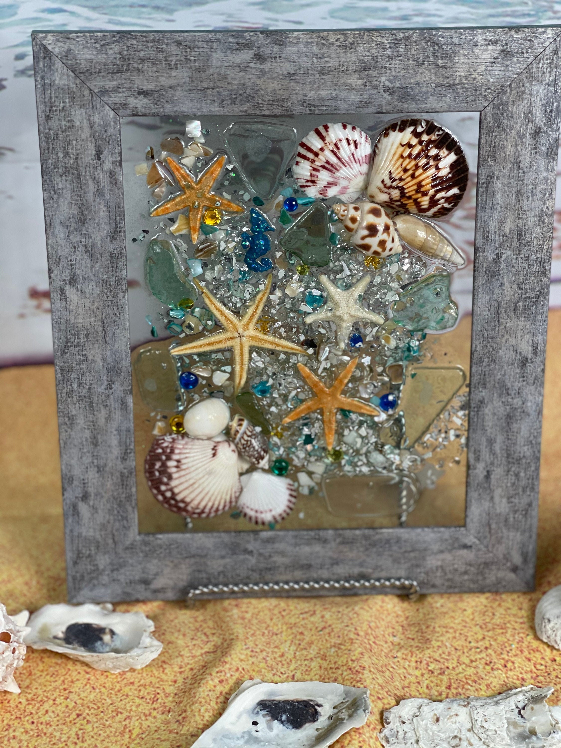 Seashell Mosaic Sun Catcher Epoxy Resin Art Sea Glass Starfish Mixed ...