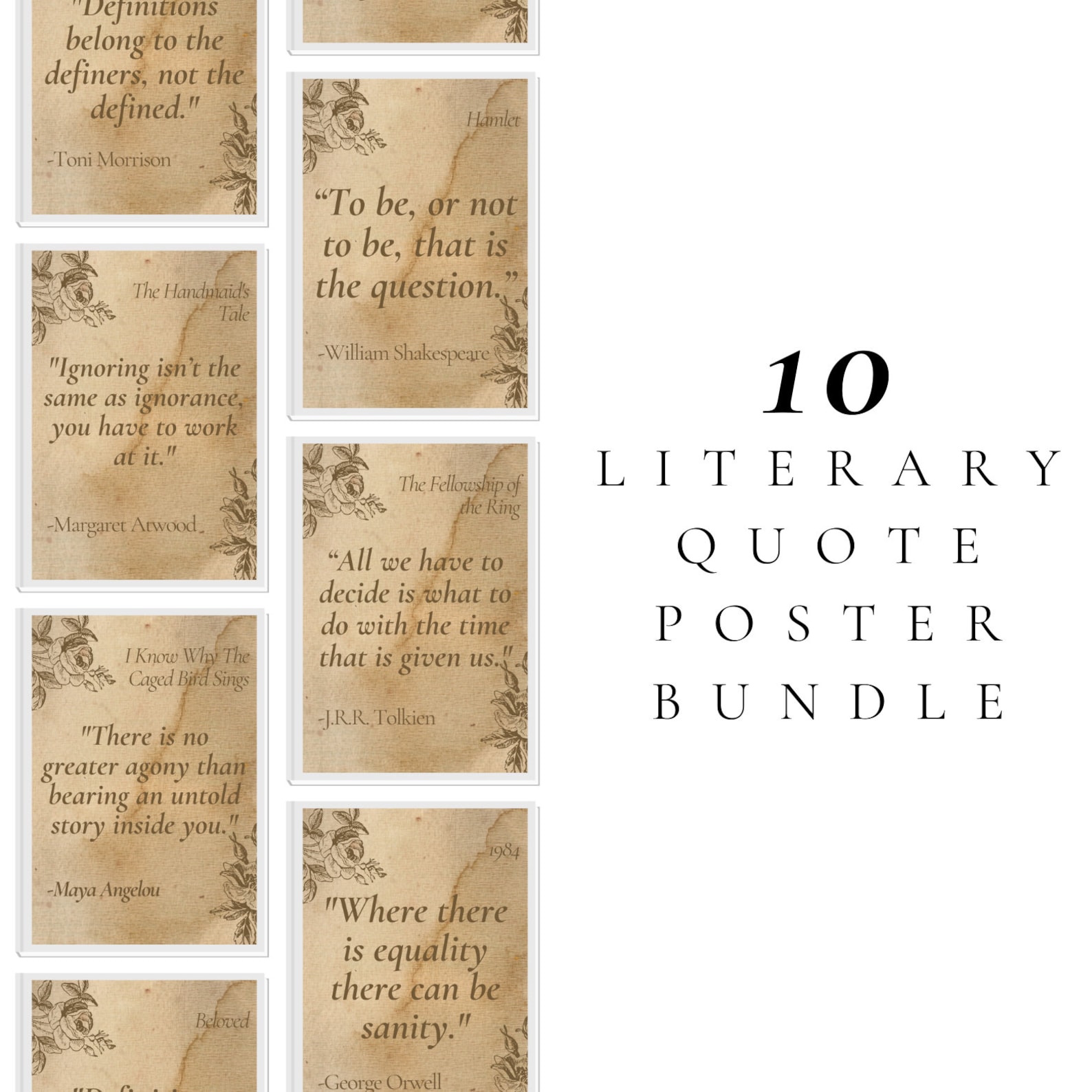 Book Quote Posters Set of 10 DIGITAL Downloads, Classroom Decor ...