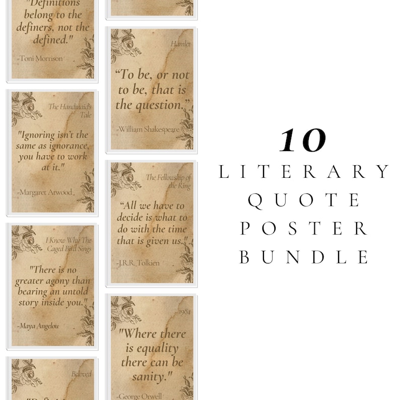 Book Quote Posters Set of 10 DIGITAL Downloads, Classroom Decor ...