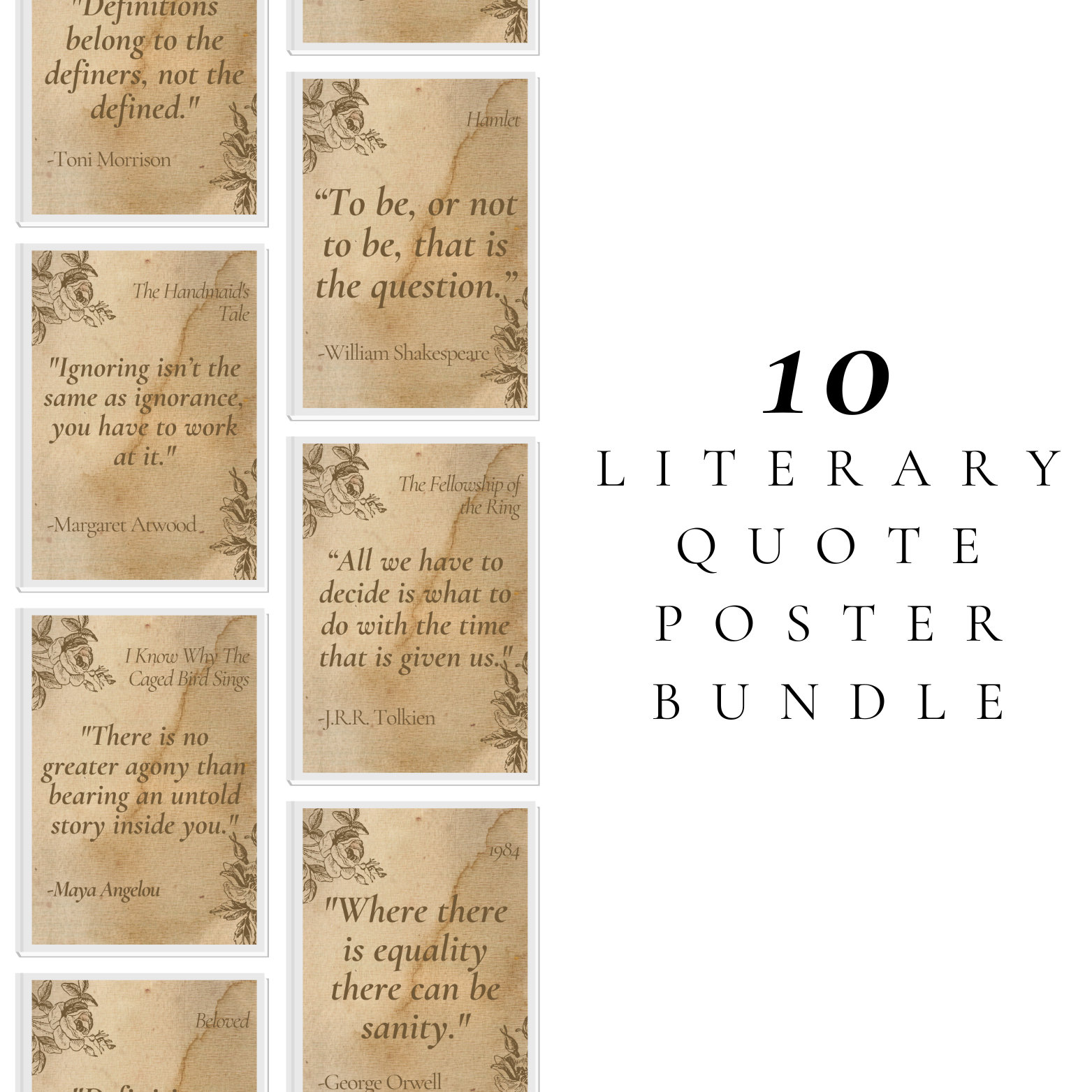 Book Quote Posters Set of 10 DIGITAL Downloads, Classroom Decor ...