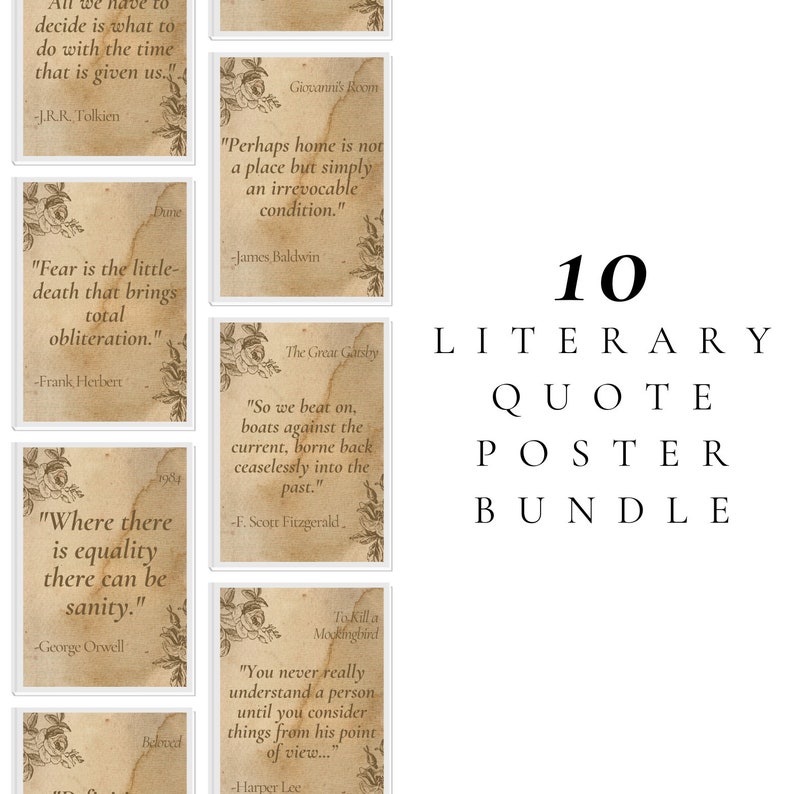 Book Quote Posters Set of 10 DIGITAL Downloads, Classroom Decor ...