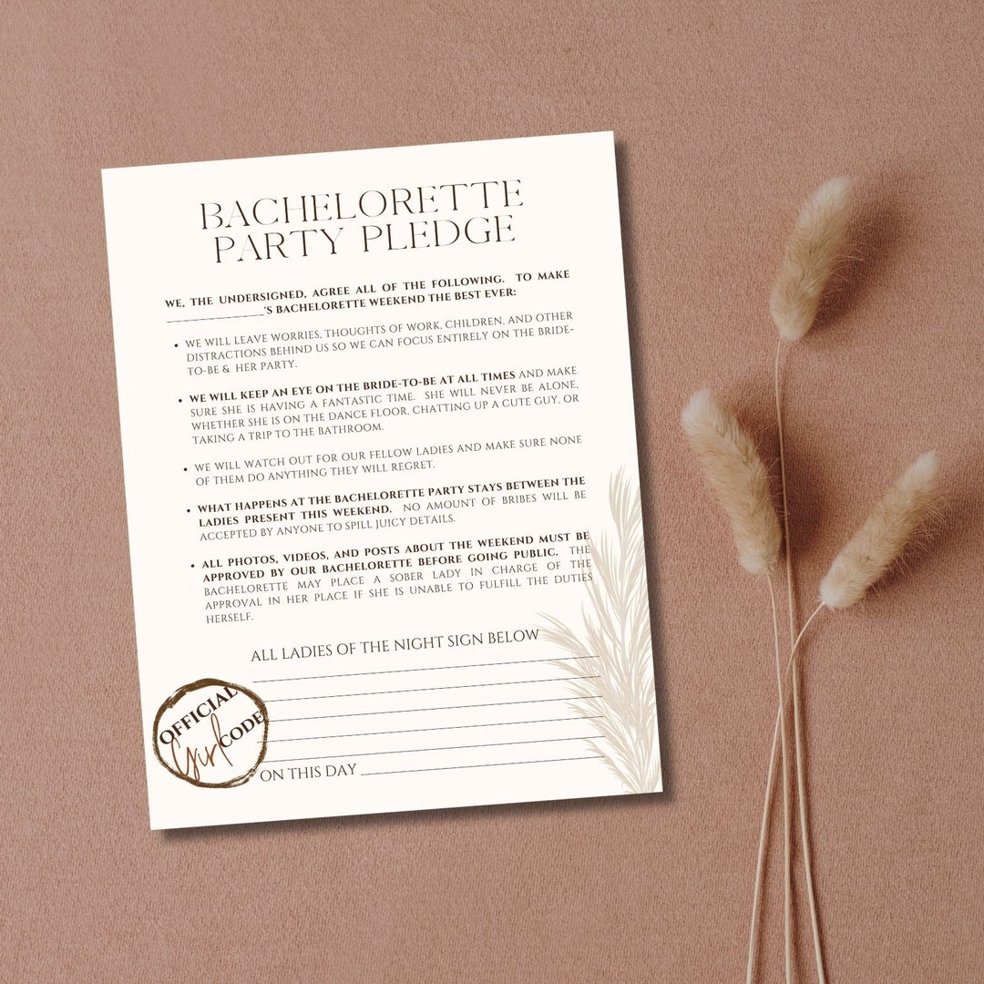 Boho Bach Party Pledge, Boho Bachelorette Party, Party Pledge, Girl ...