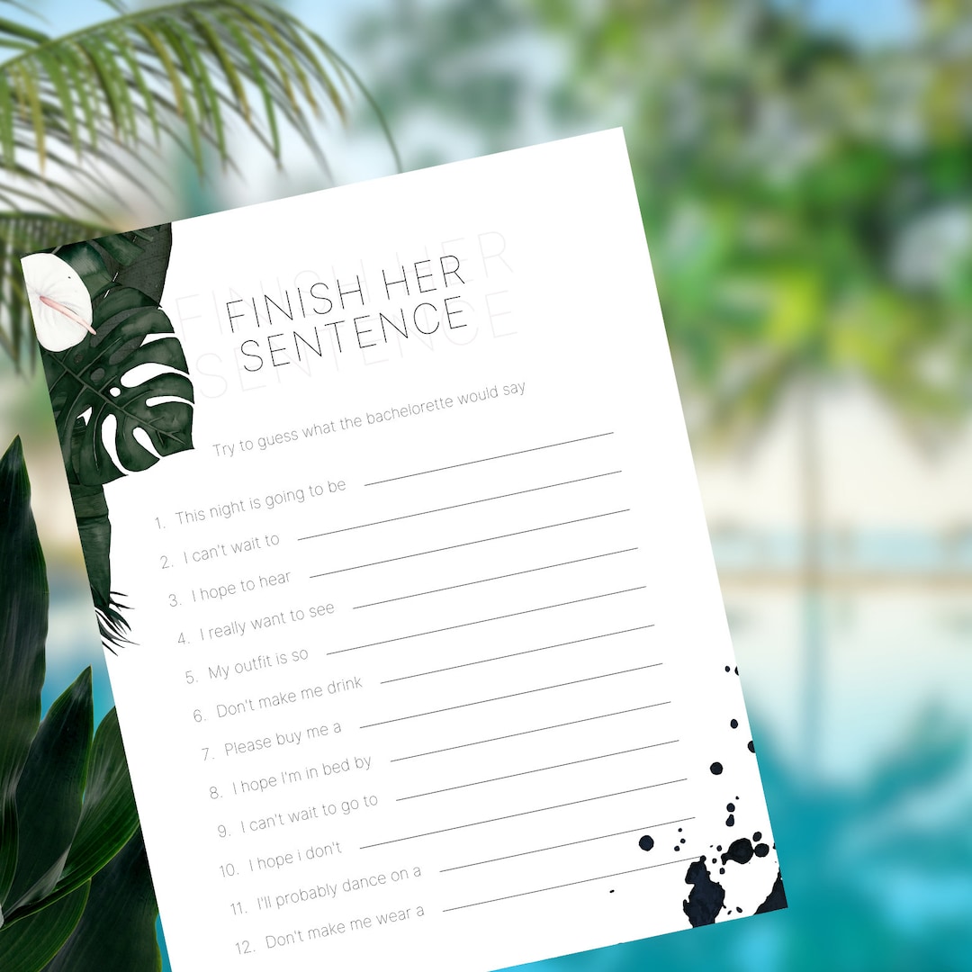Tropical Finish Her Sentence Game, Tropical Bachelorette Party Game ...
