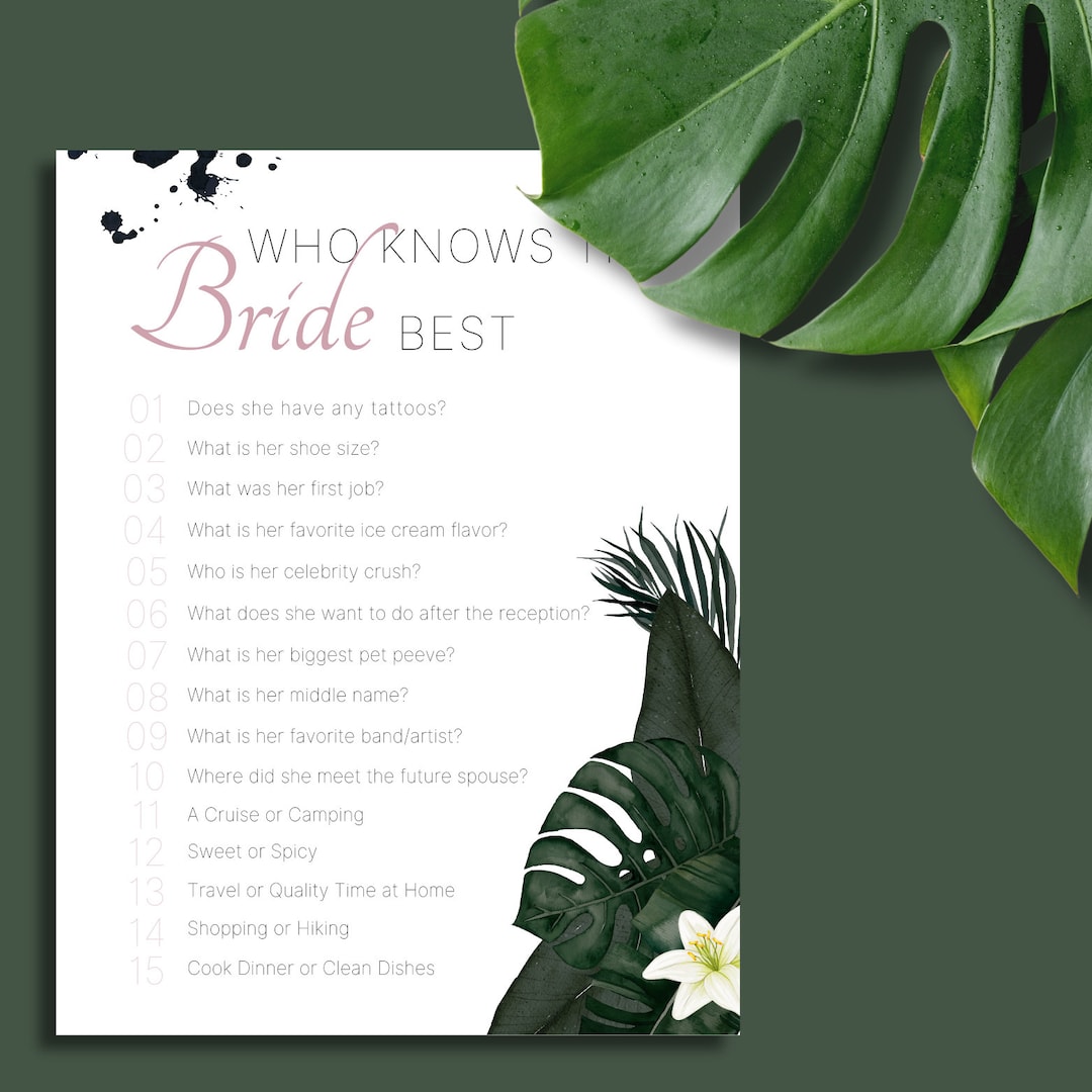Tropical Who Knows the Bride Game, Tropical Bachelorette Party Game ...