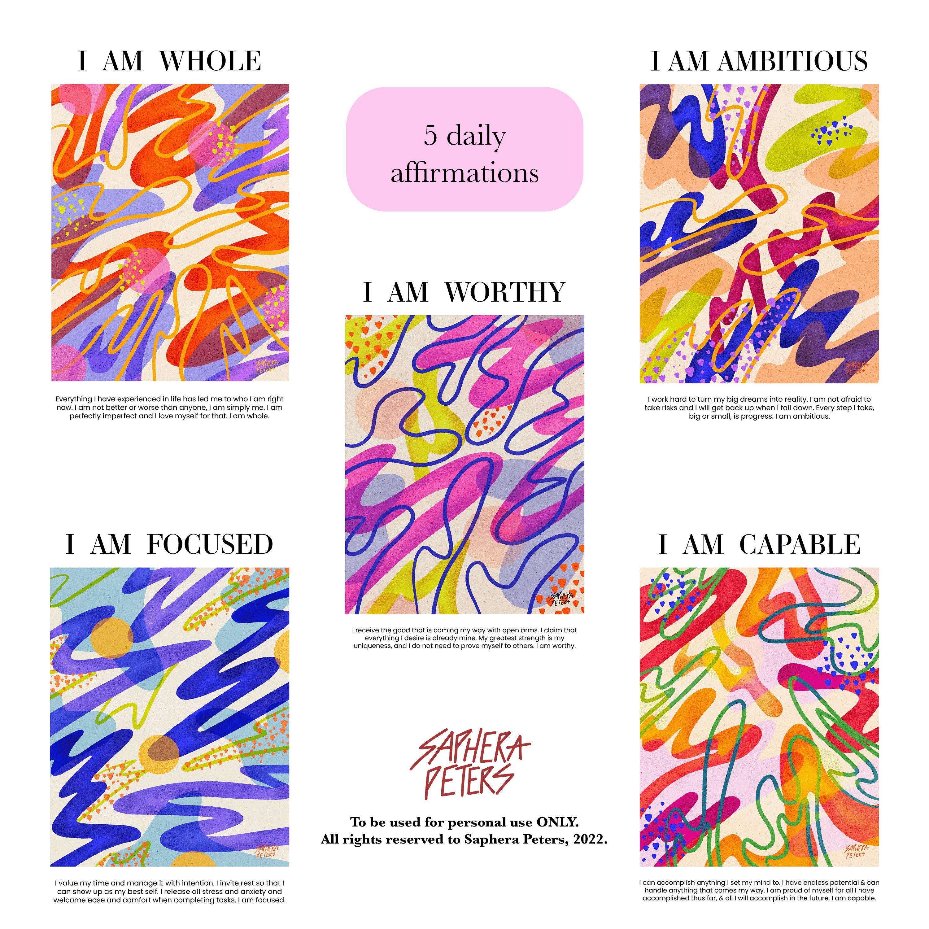 5 Print Bundle Affirmation Art for Walls Daily Affirmation Wall Art ...