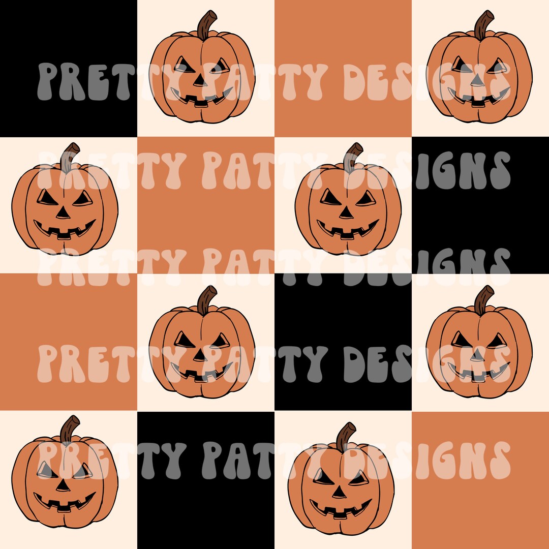 Black Checkered Pumpkin Seamless Hallloween File Digital Download - Etsy