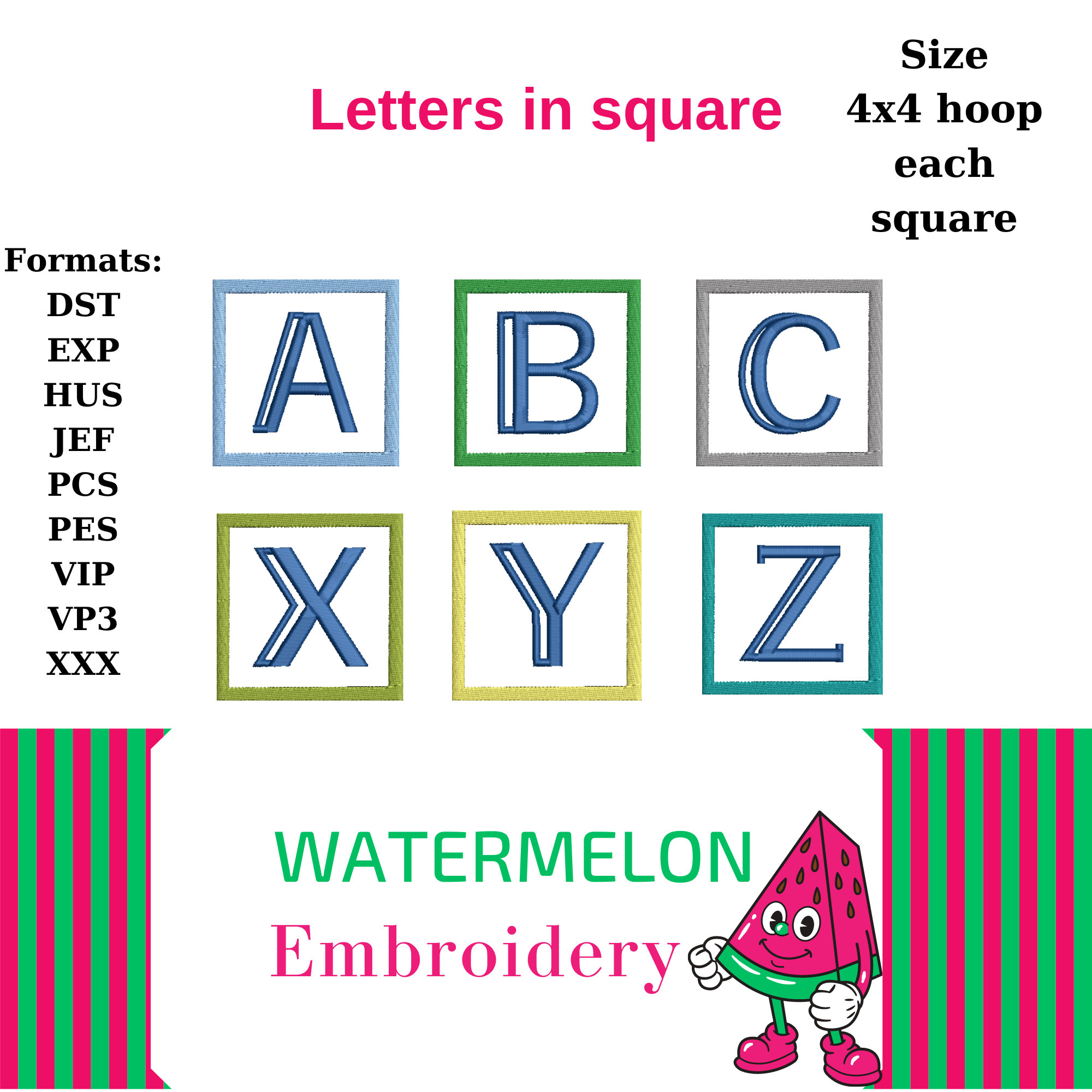 ALPHABET EMBROIDERY File, Letters in Square, 4x4 Hoop, Machine ...