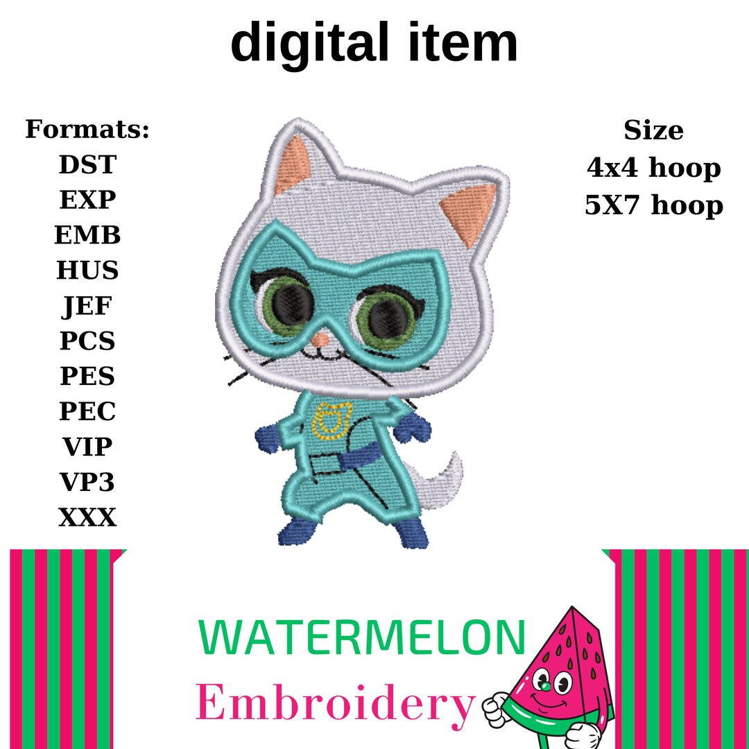 Bitsy Superkitties Embroidery , 2 Sizes, 4x4, 5x7 Embroidery Design ...