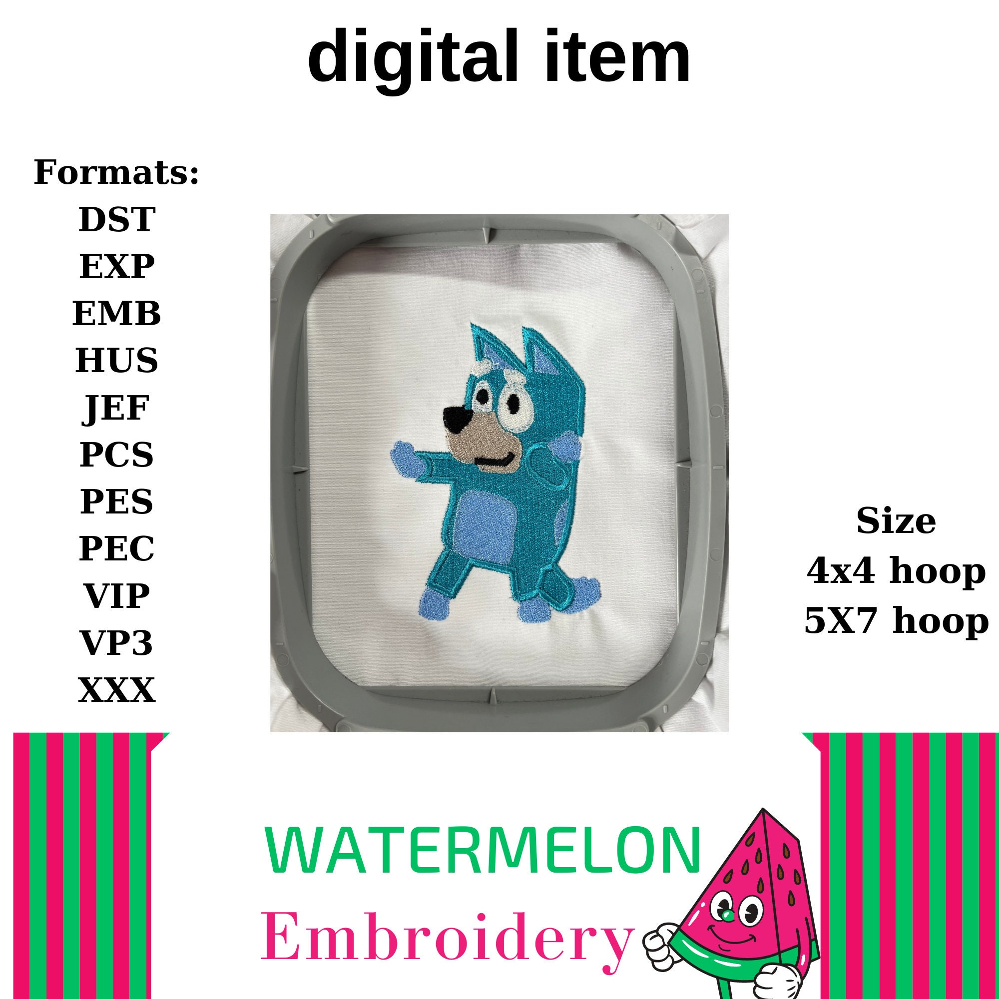 Bluey Embroidery, 2 Sizes, 4x4, 5x7 Embroidery Design, Digital Item ...