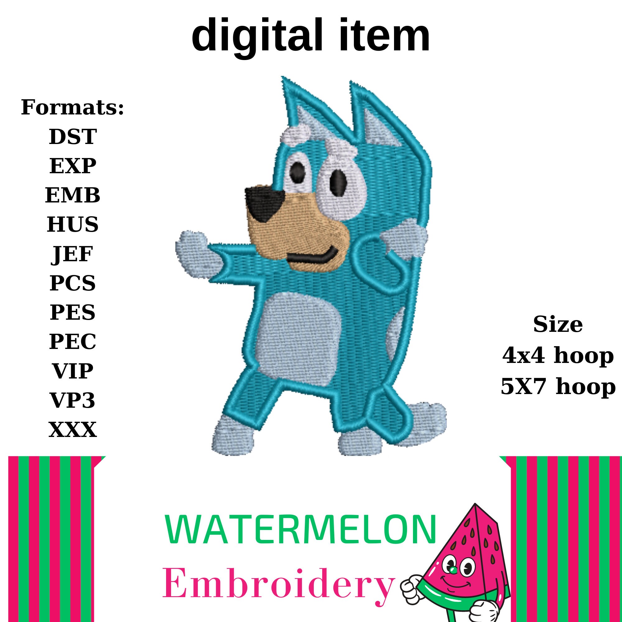 Bluey Embroidery, 2 Sizes, 4x4, 5x7 Embroidery Design, Digital Item ...