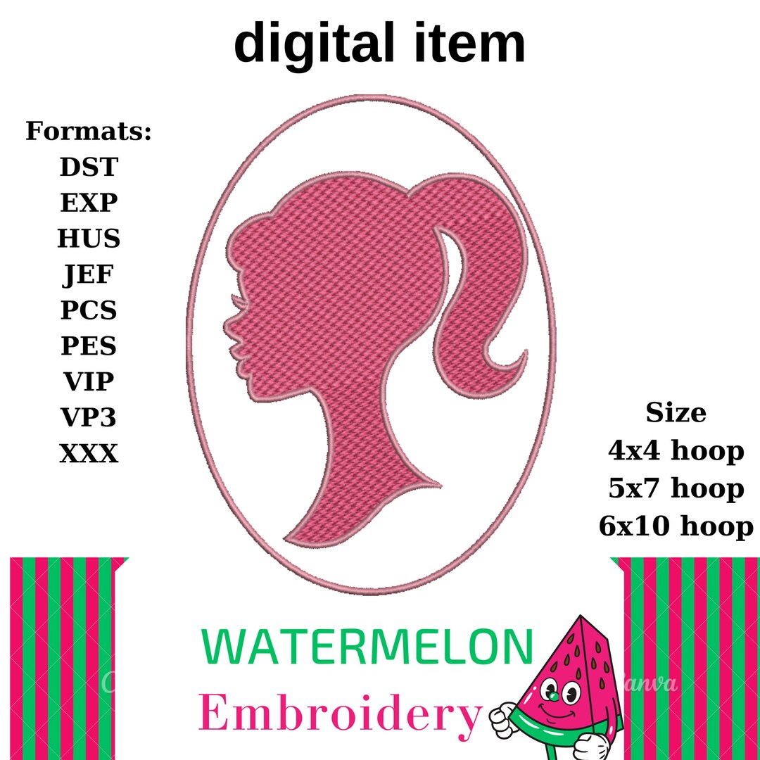 Barbie Embroidery Design, 3 Sizes, 4x4, 5x7 and 6x9 Embroidery Design ...