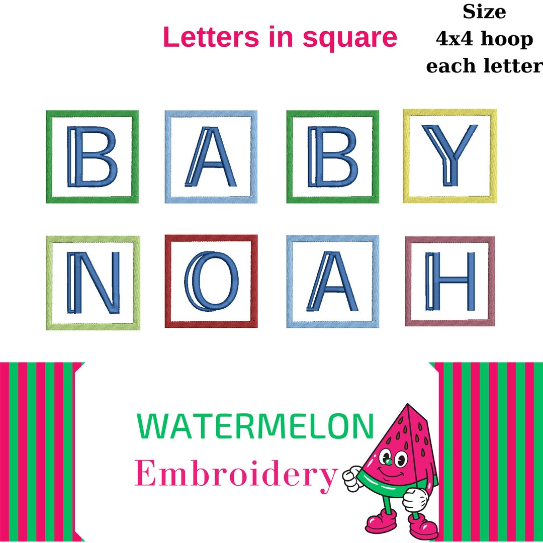 ALPHABET EMBROIDERY File, Letters in Square, 4x4 Hoop, Machine ...
