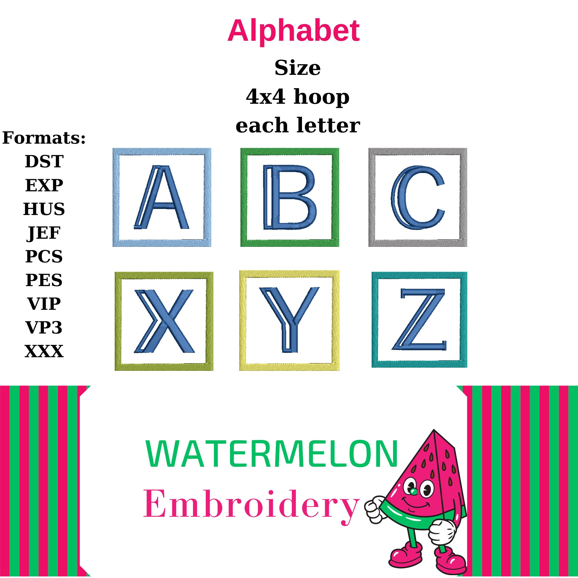 ALPHABET EMBROIDERY File, Letters in Square, 4x4 Hoop, Machine ...