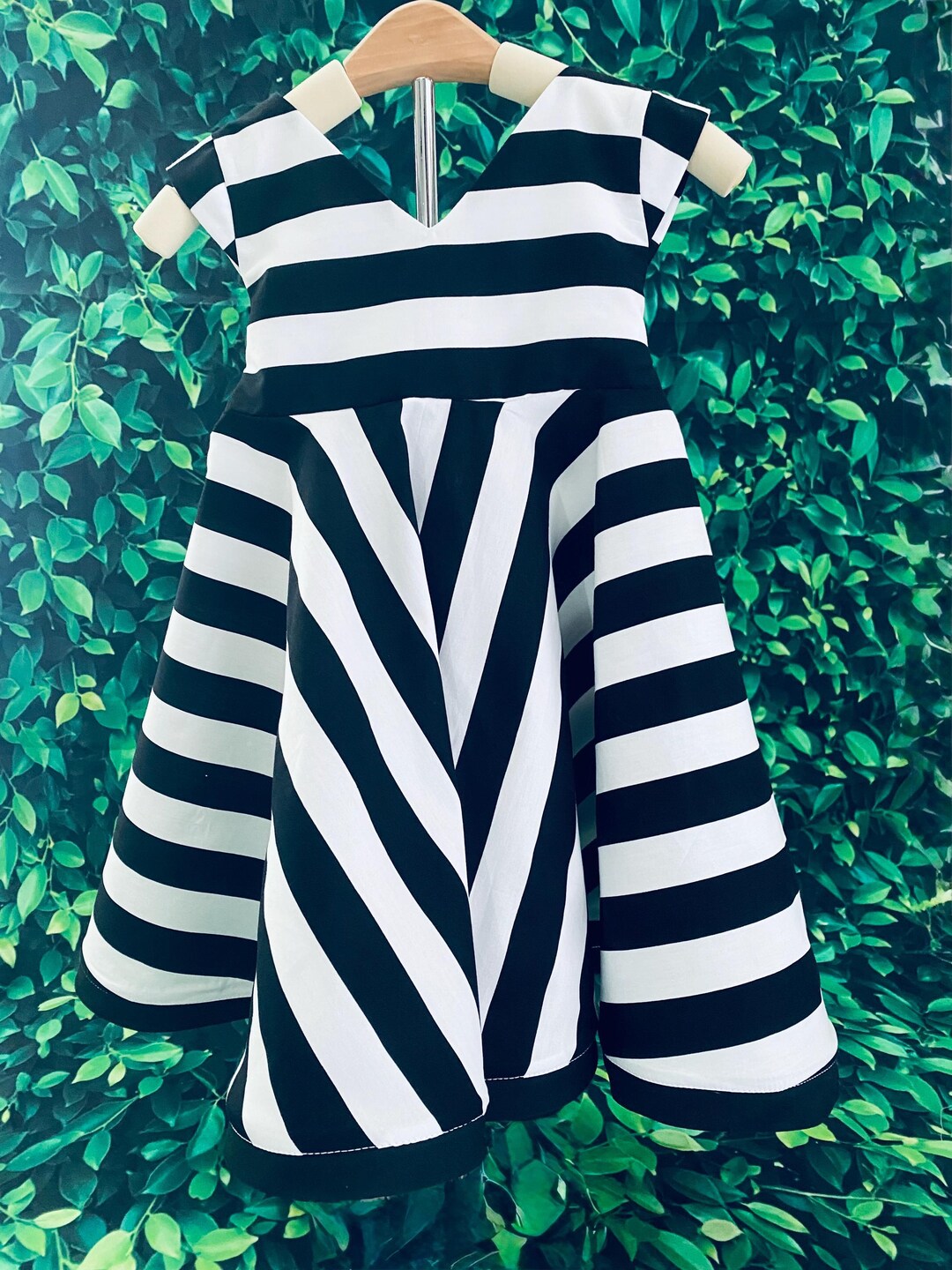 Black and White Striped Girls Dress With Big Bow | Slip-on Handmade ...