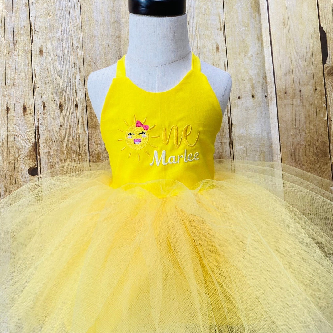 Yellow Tulle Birthday Dress With Custom Embroidery Personalize Dress ...